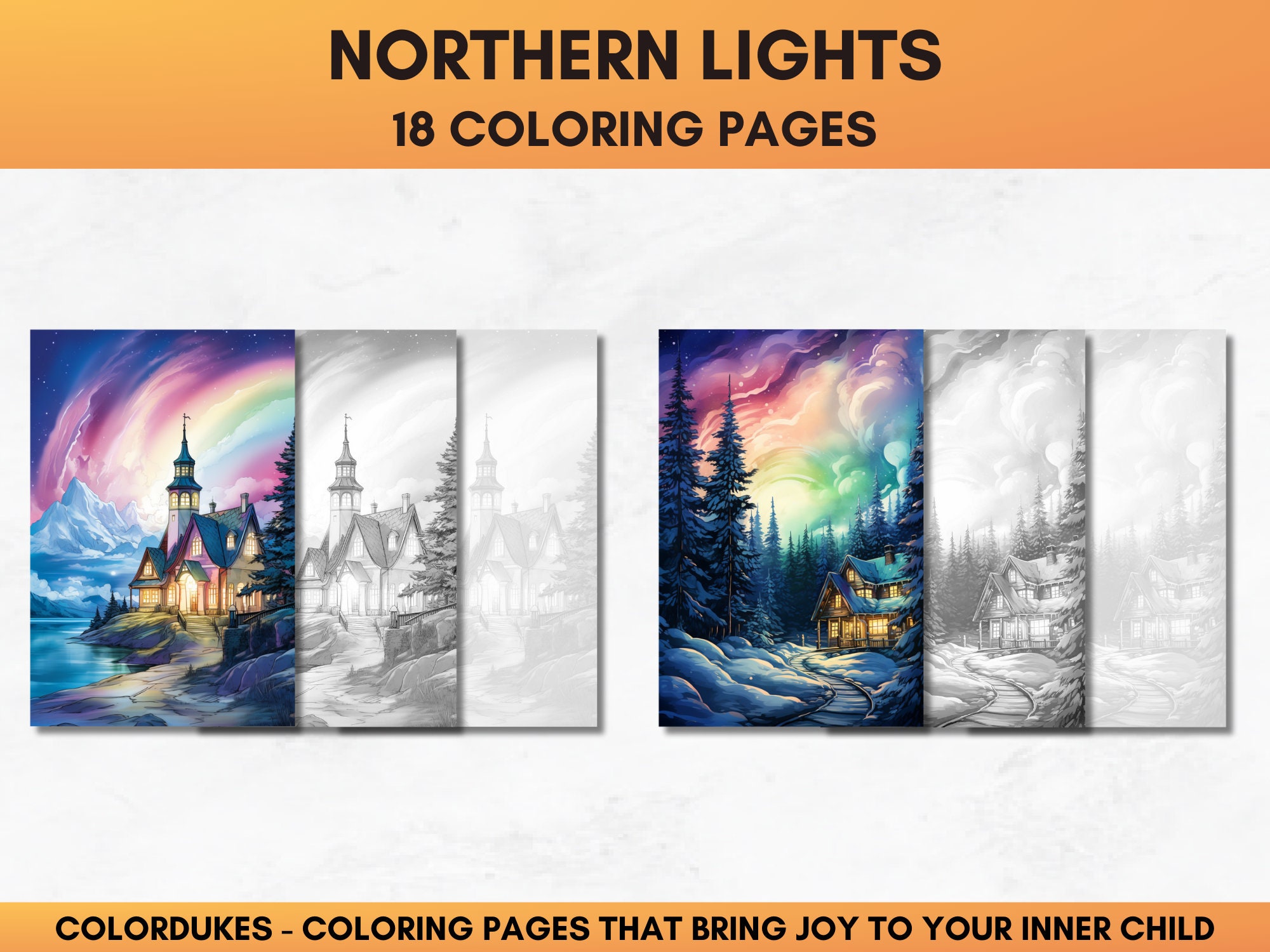Northern Lights Coloring Pages, Aurora Borealis Grayscale Coloring Book ...