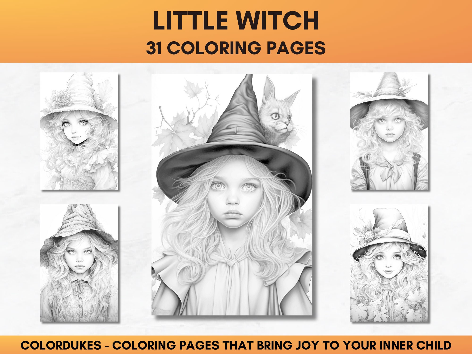 31 Little Witch Coloring Pages in Grayscale Realistic - Etsy