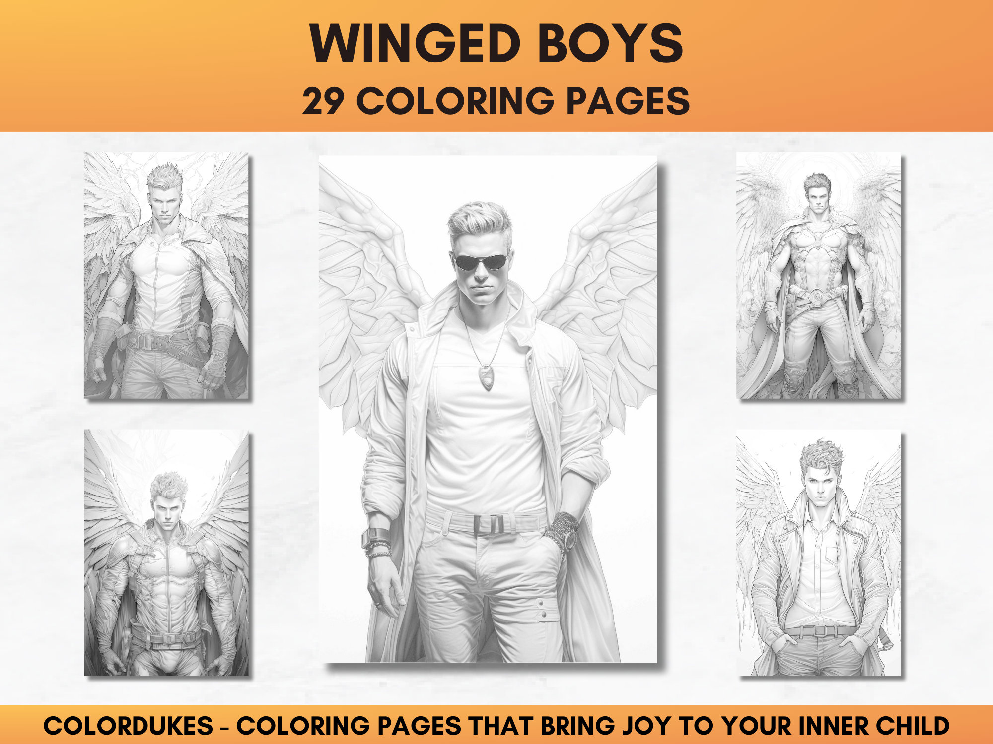 Angels Coloring Pages for Adults, Winged Warriors Coloring Book in ...