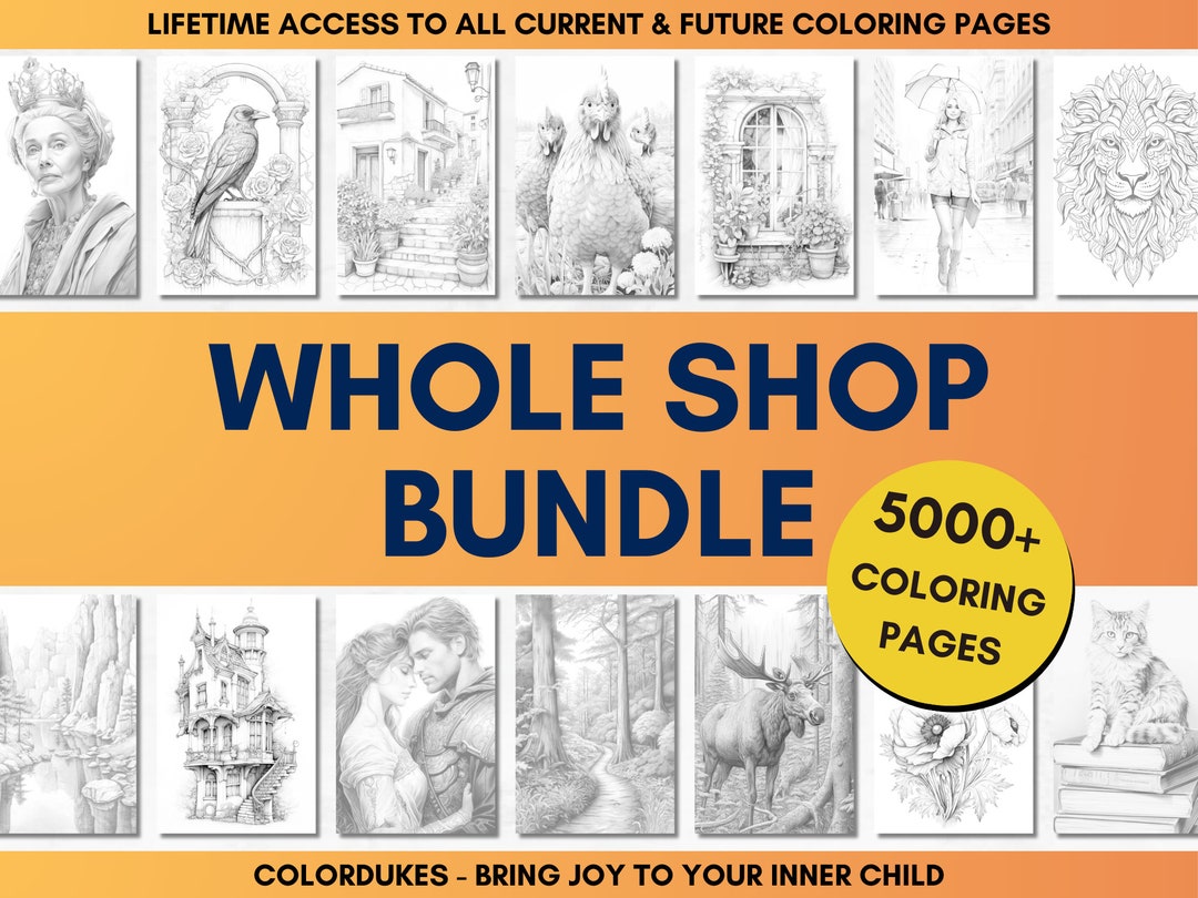Adult Coloring Pages in Grayscale, Whole Shop Bundle, Coloring Book for ...