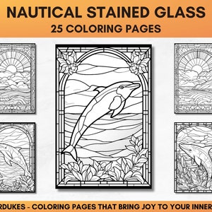 25 Nautical Coloring Pages Stained Glass, Ocean and Sea Coloring Book ...
