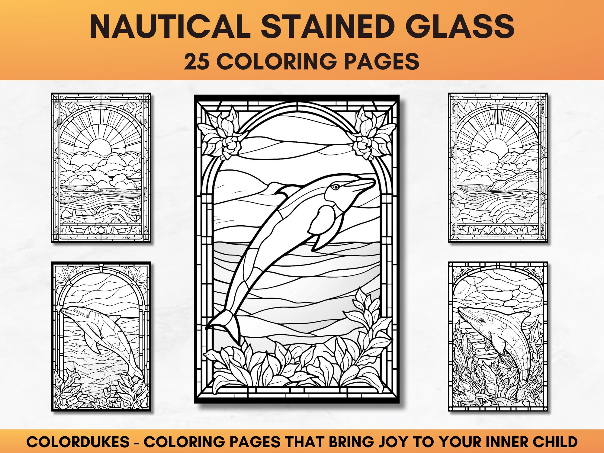 25 Nautical Coloring Pages Stained Glass Ocean and Sea - Etsy