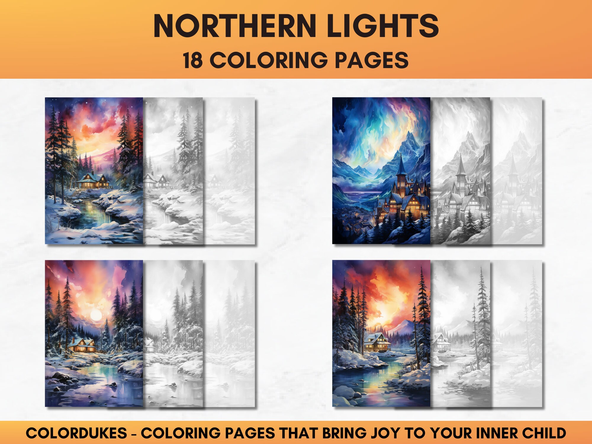 Northern Lights Coloring Pages, Aurora Borealis Grayscale Coloring Book ...