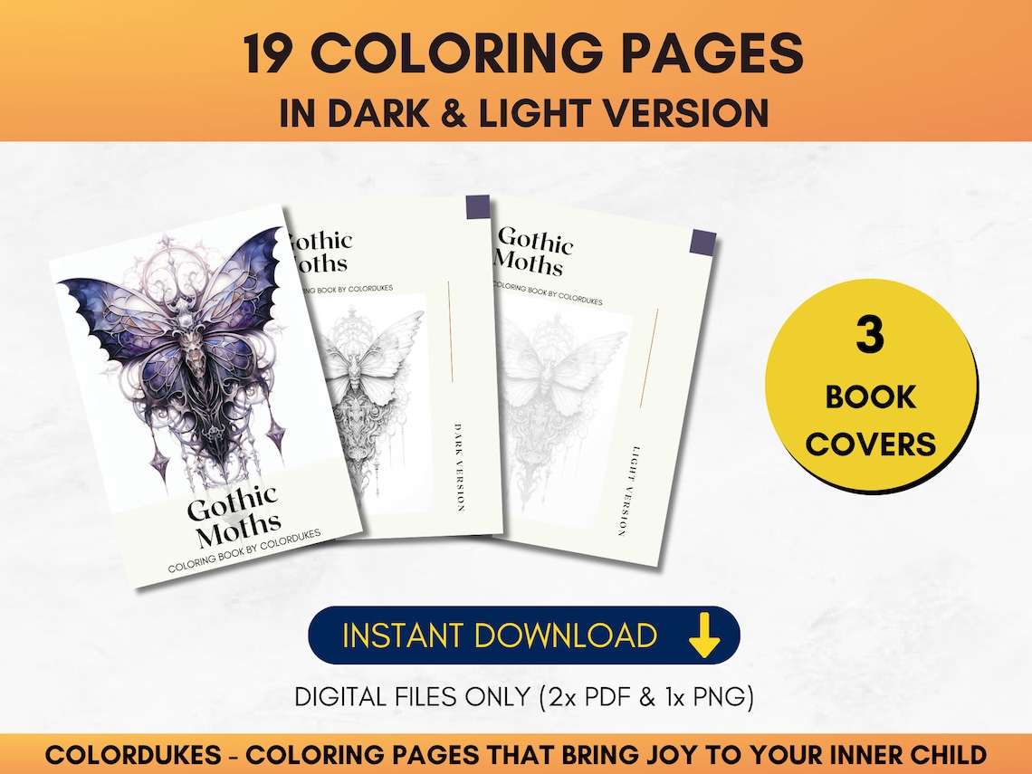 19 Gothic Moths Coloring Pages Grayscale, Halloween Coloring Book for ...