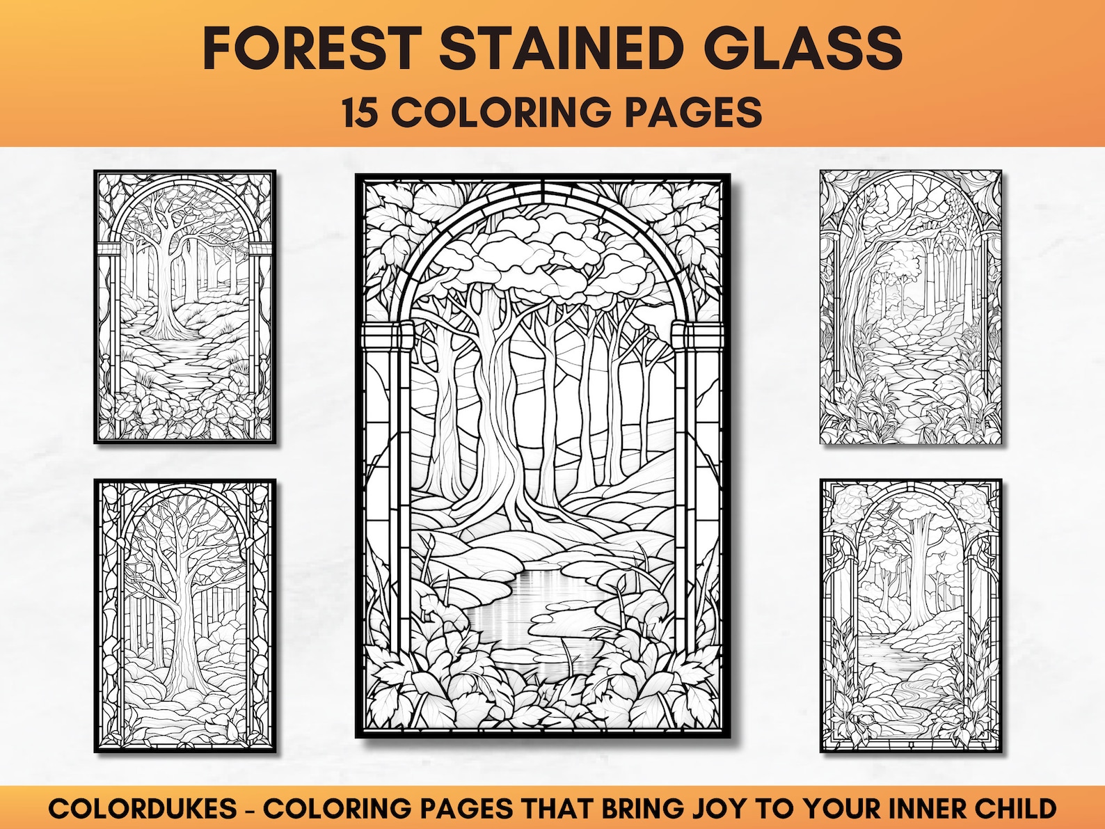 15 Forest Coloring Pages Stained Glass, Not Grayscale Coloring Book for ...