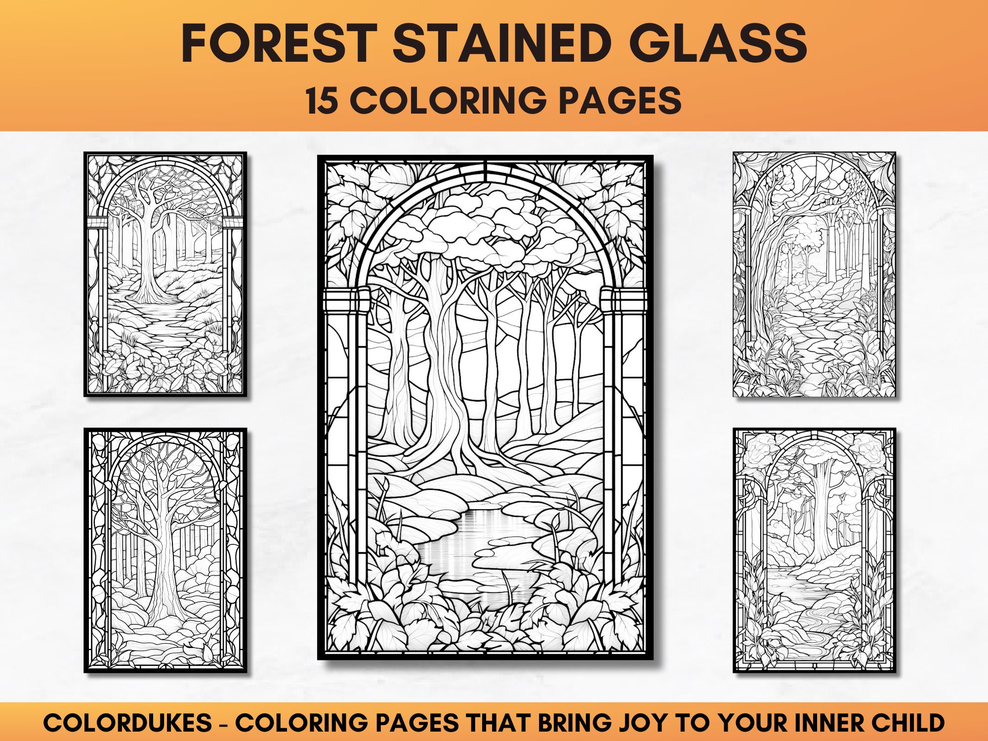 15 Forest Coloring Pages Stained Glass, Not Grayscale Coloring Book for ...