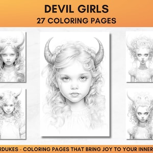 27 Devil Girls Coloring Pages for Adults, Realistic Halloween Coloring ...