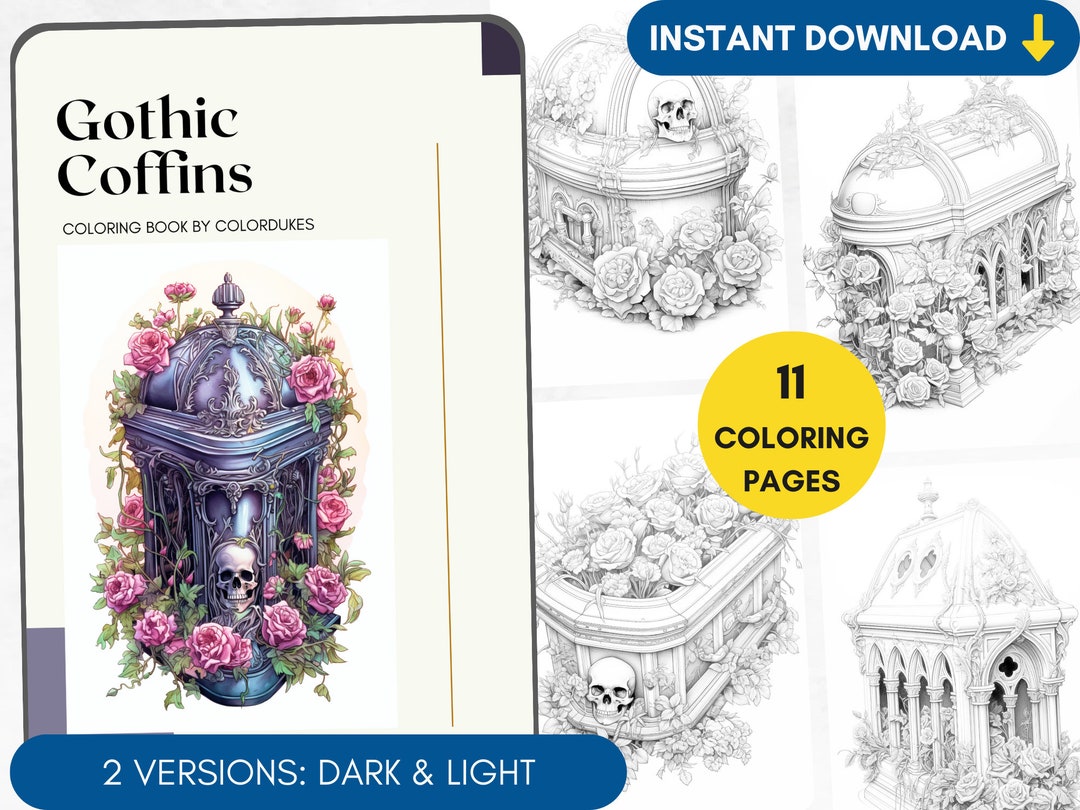 11 Coloring Pages Gothic Coffins Coloring Book for Adults Grayscale ...
