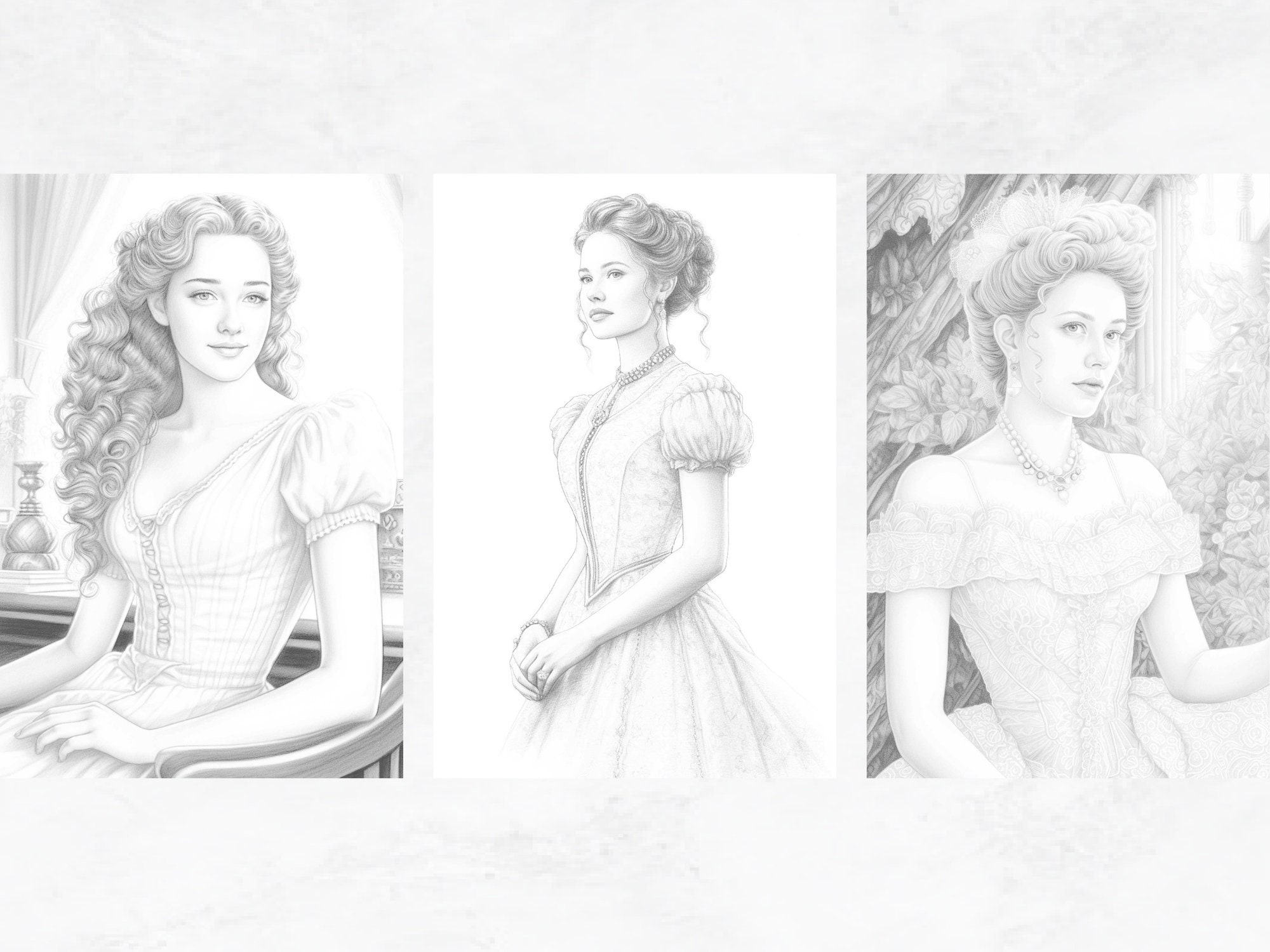 23 Southern Belle Coloring Pages, Princess Dresses Grayscale Adult ...