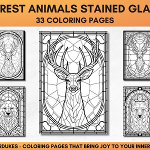 33 Stained Glass Coloring Pages of Forest Animals, Not Grayscale Adult ...