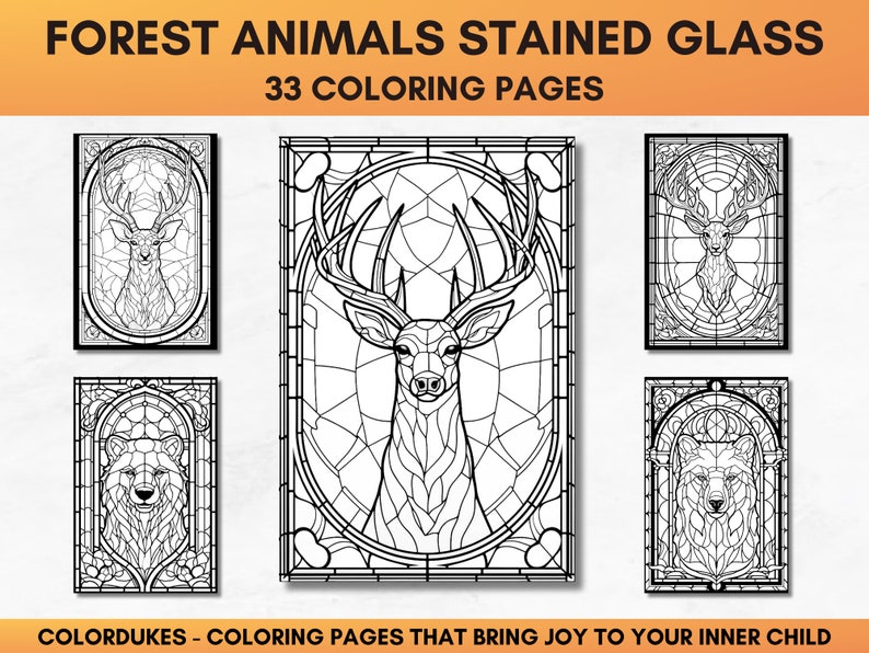 33 Stained Glass Coloring Pages of Forest Animals, Not Grayscale Adult ...