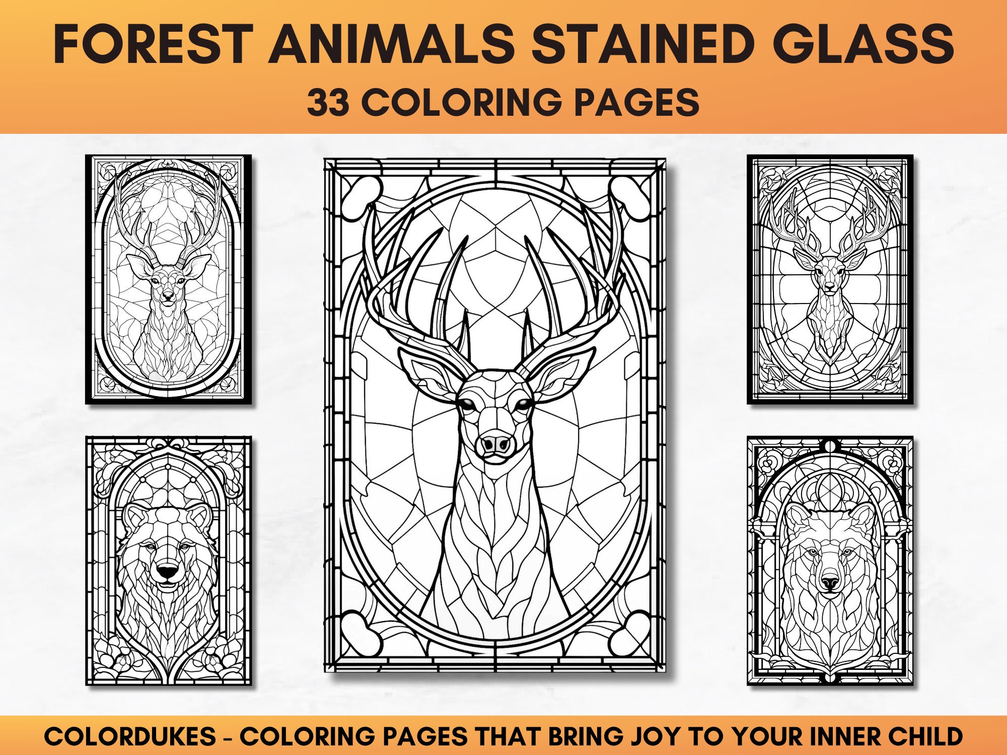 33 Stained Glass Coloring Pages of Forest Animals, Not Grayscale Adult ...
