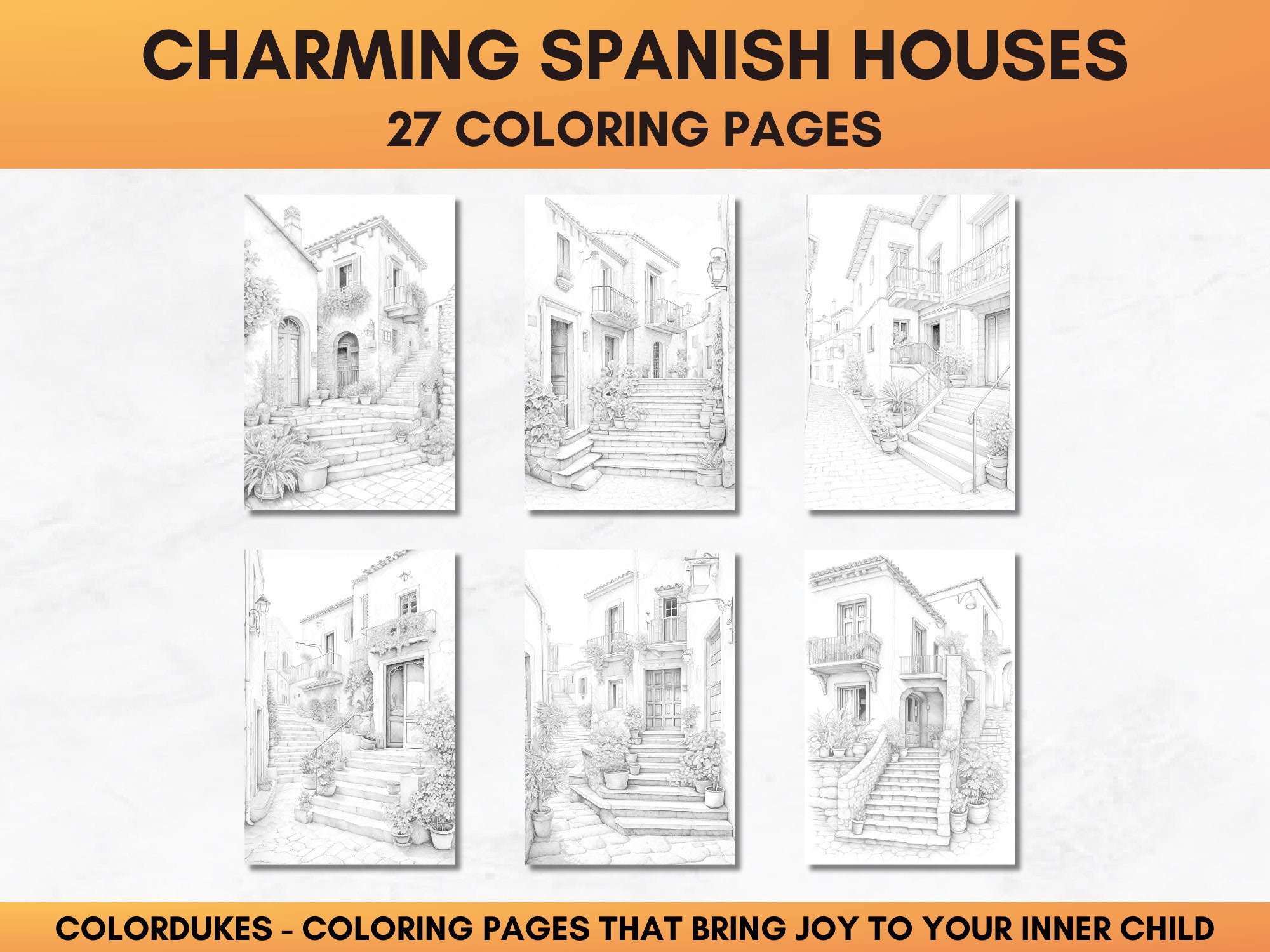 27 Spanish Houses Coloring Pages, Italian Village Grayscale Adult ...