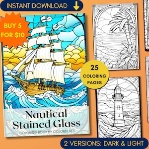25 Nautical Coloring Pages Stained Glass, Ocean and Sea Coloring Book ...