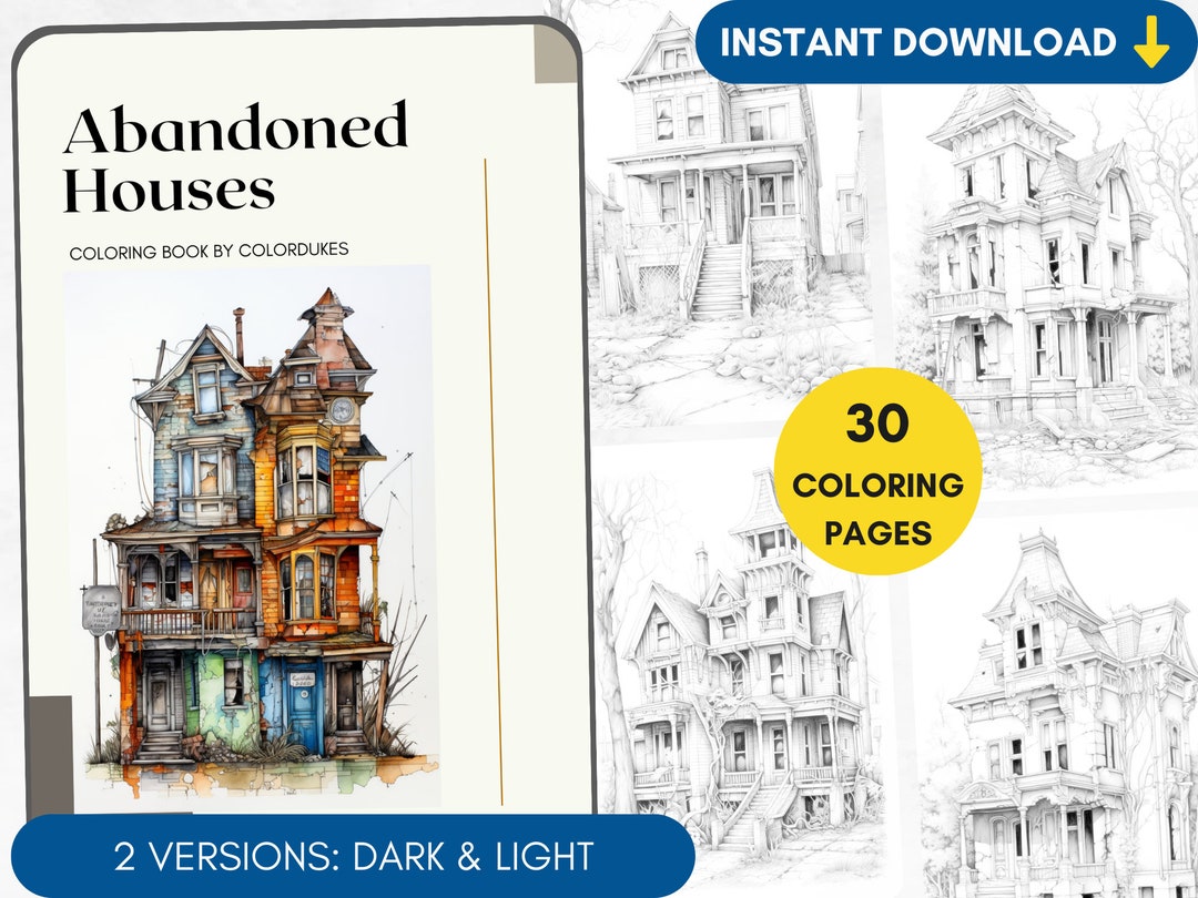 30 Coloring Pages Abandoned Houses Coloring Book for Adults, Ruined ...
