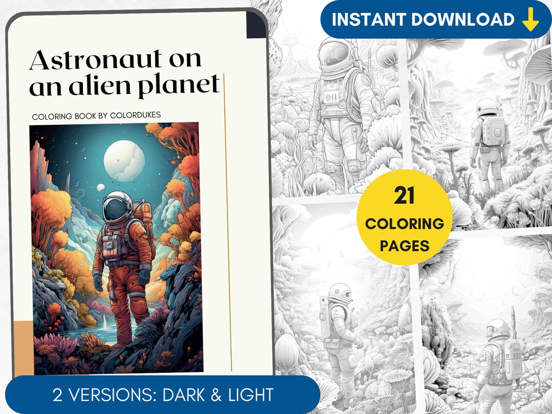 21 Coloring Pages Astronaut on Alien Planet Grayscale Coloring Book for ...