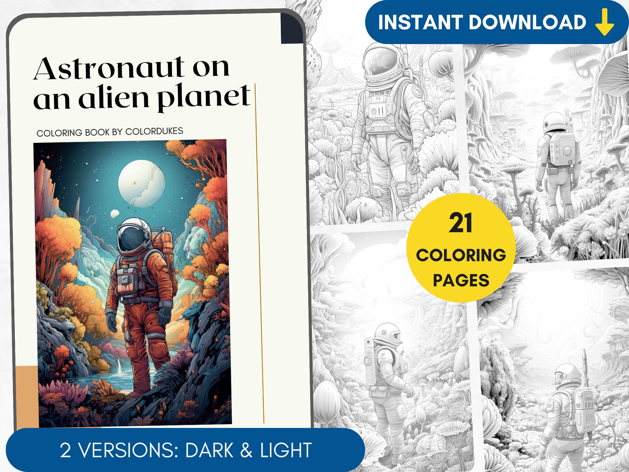 21 Coloring Pages Astronaut on Alien Planet Grayscale Coloring Book for ...