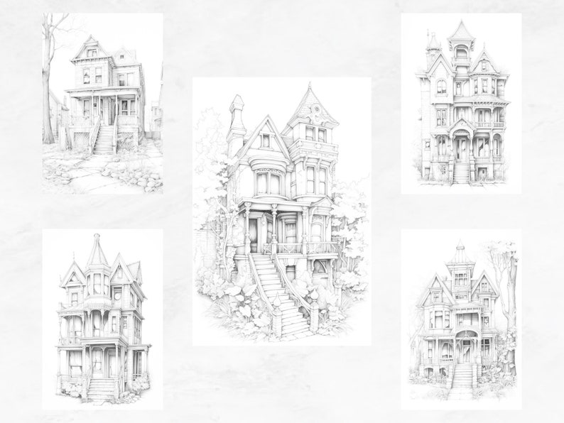 30 Coloring Pages Abandoned Houses Coloring Book for Adults, Ruined ...