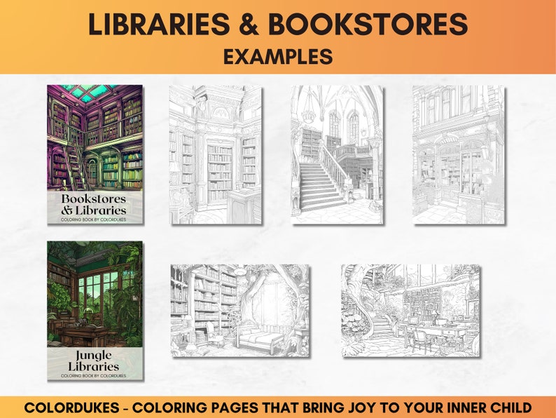Bookish Coloring Pages Bundle, Library Coloring Book for Adult, Book ...