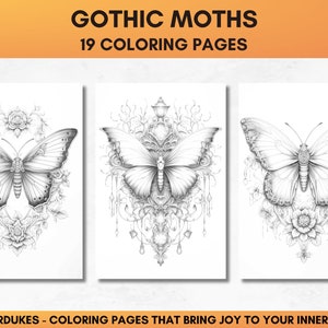 19 Gothic Moths Coloring Pages Grayscale, Halloween Coloring Book for ...