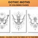 19 Gothic Moths Coloring Pages Grayscale, Halloween Coloring Book for ...