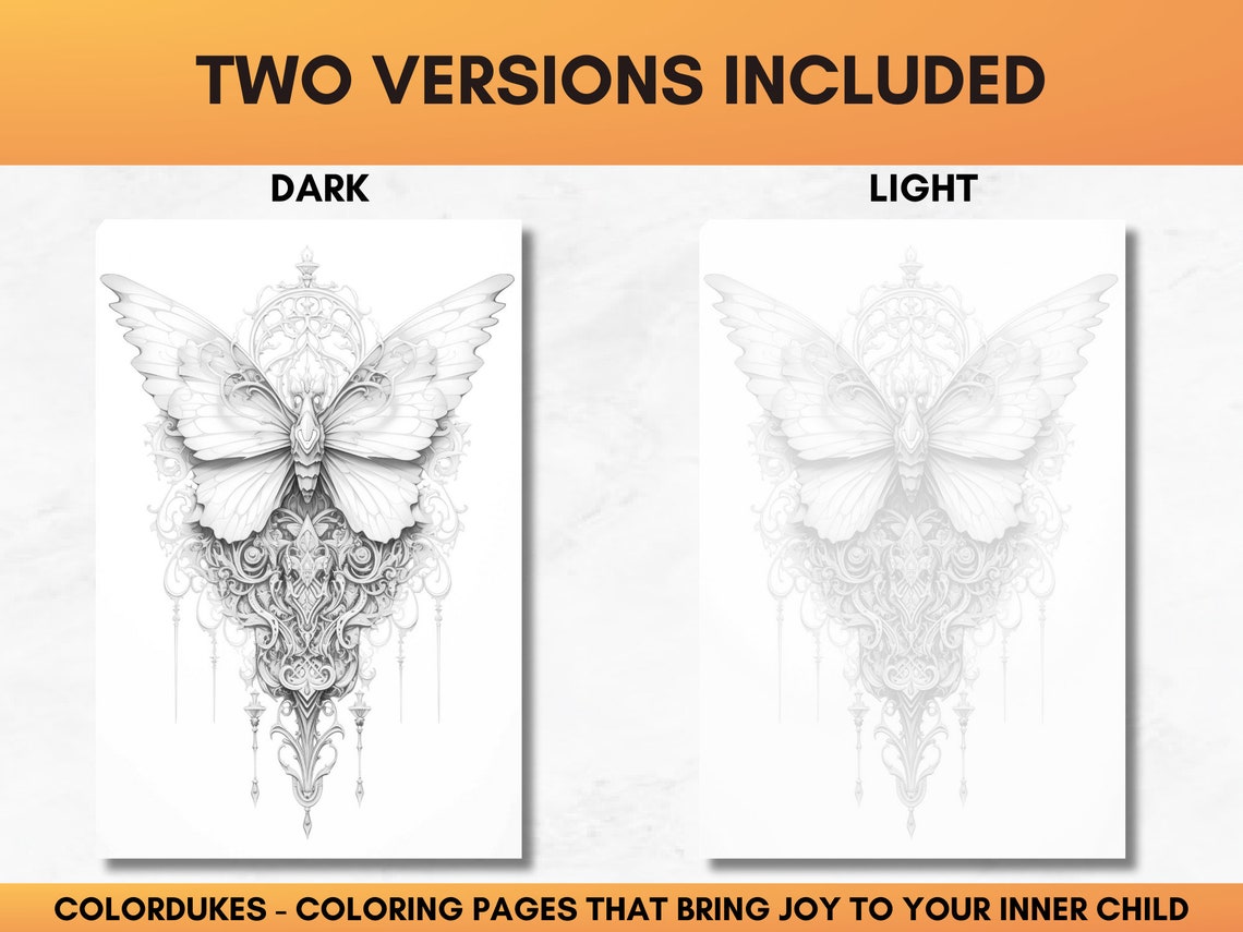19 Gothic Moths Coloring Pages Grayscale, Halloween Coloring Book for ...