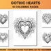 Gothic Hearts Coloring Pages, Valentines Day Adult Coloring Book, Love ...