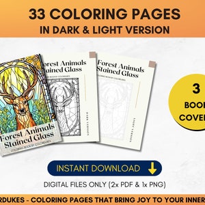 33 Stained Glass Coloring Pages of Forest Animals, Not Grayscale Adult ...