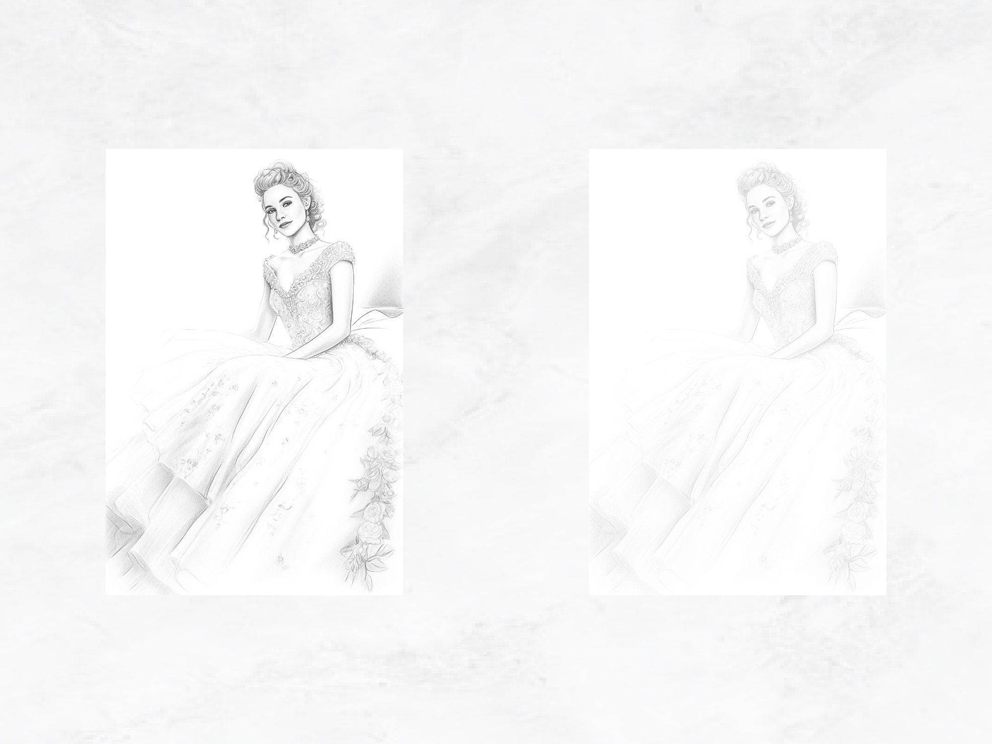 4 Coloring Pages, Wedding Dress Grayscale Adult Coloring Book Princess ...