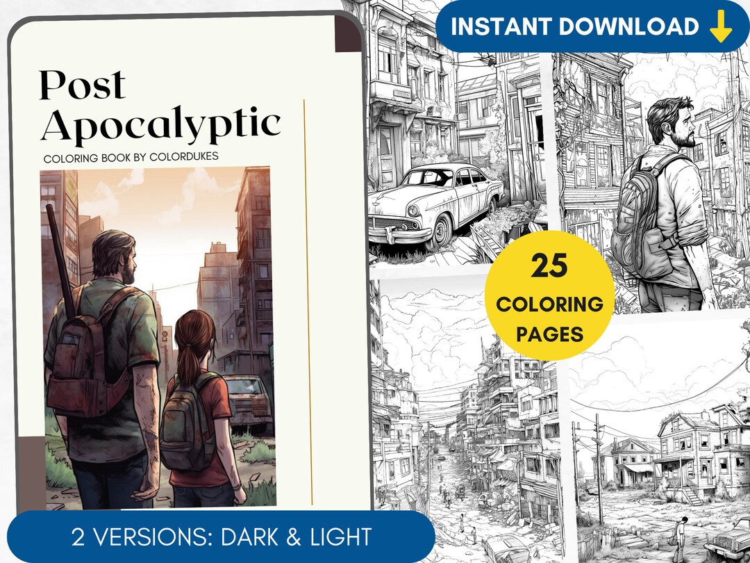 25 Coloring Pages, Post-apocalyptic, Adult Coloring Book Grayscale ...