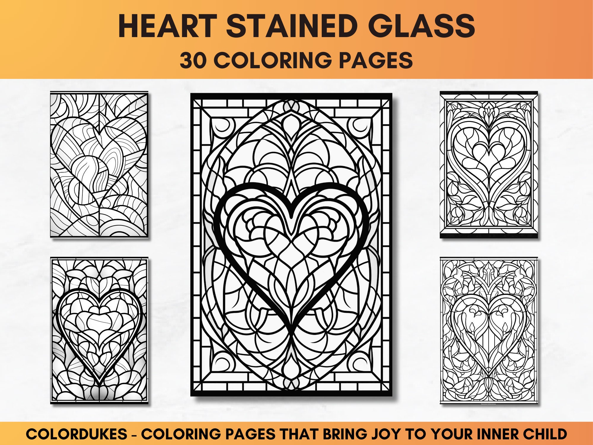 Stained Glass Hearts Coloring Pages, Valentines Day Adult Coloring Book ...