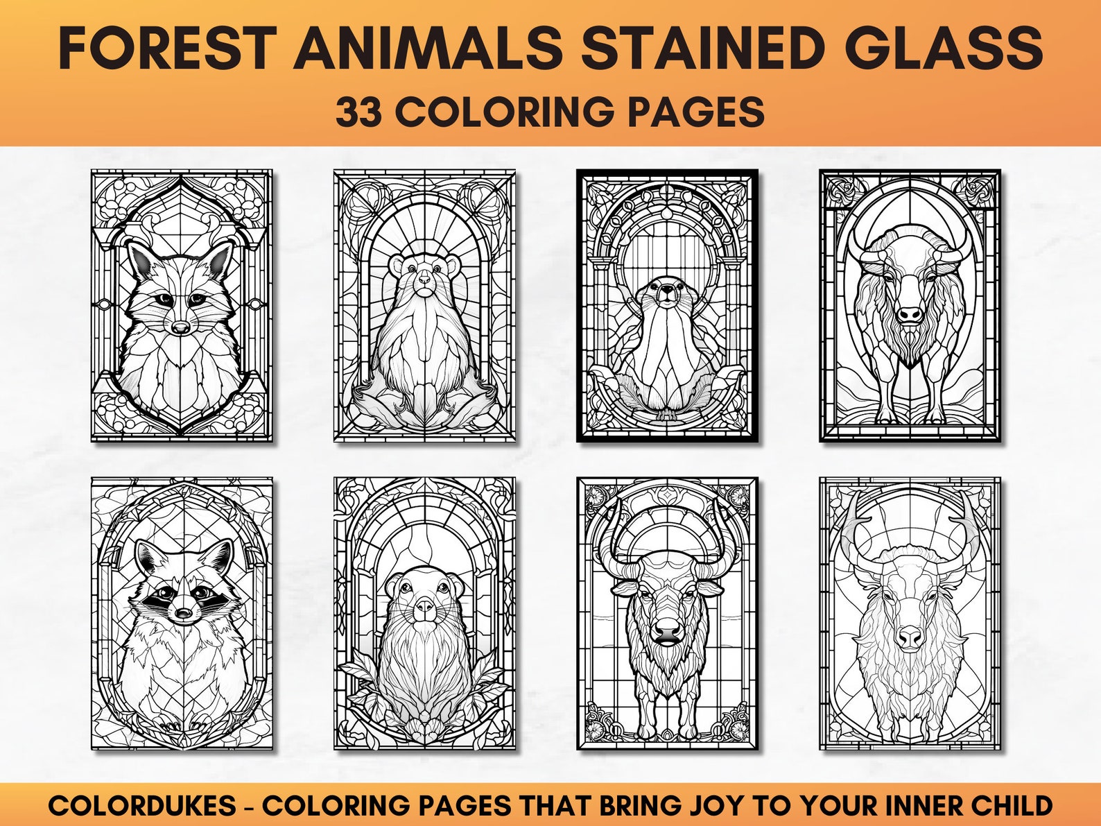 33 Stained Glass Coloring Pages of Forest Animals, Not Grayscale Adult ...
