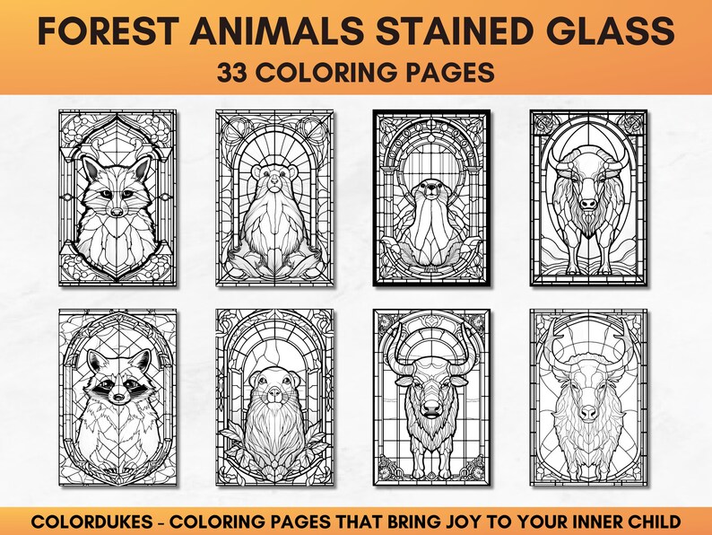 33 Stained Glass Coloring Pages of Forest Animals, Not Grayscale Adult ...