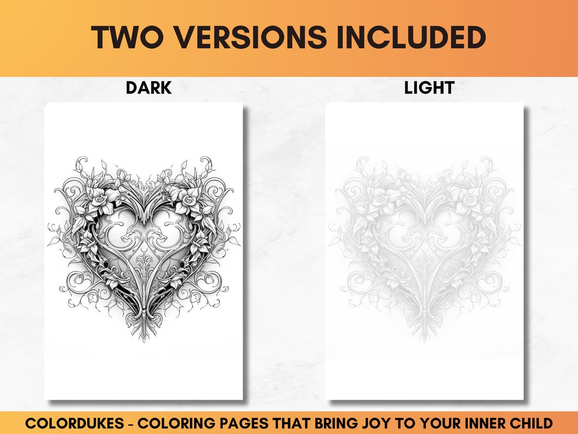 Gothic Hearts Coloring Pages, Valentines Day Adult Coloring Book, Love ...