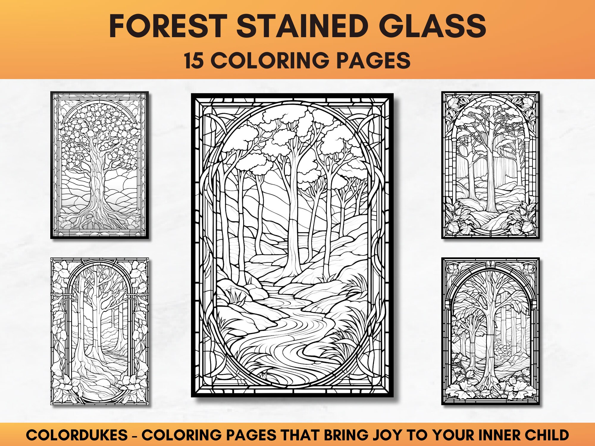 15 Forest Coloring Pages Stained Glass, Not Grayscale Coloring Book for ...