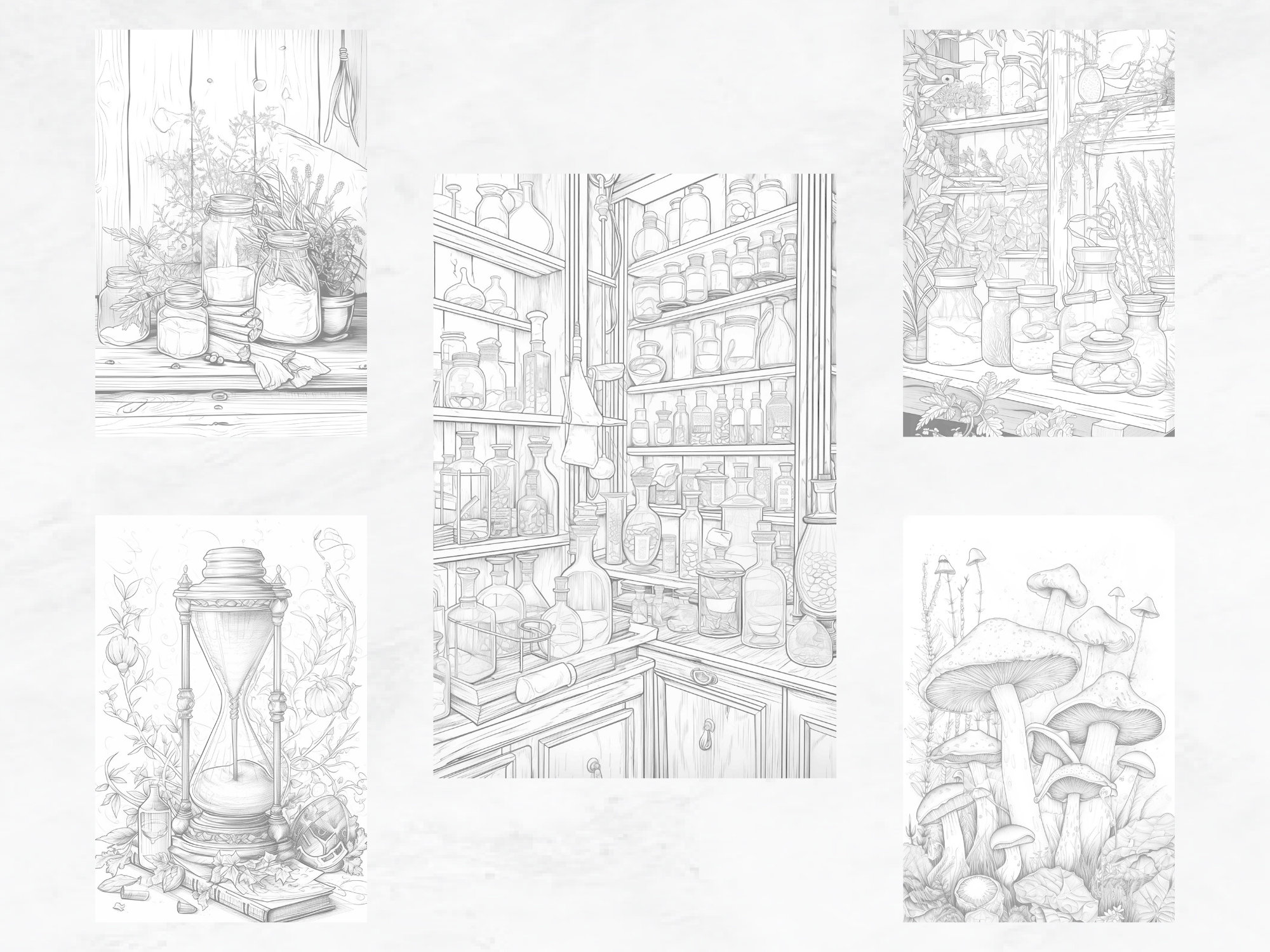 26 Witchy Coloring Pages Witches and Witchcraft, Grayscale Adult ...