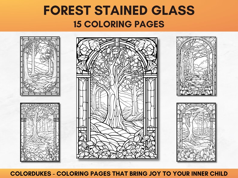 15 Forest Coloring Pages Stained Glass, Not Grayscale Coloring Book for ...