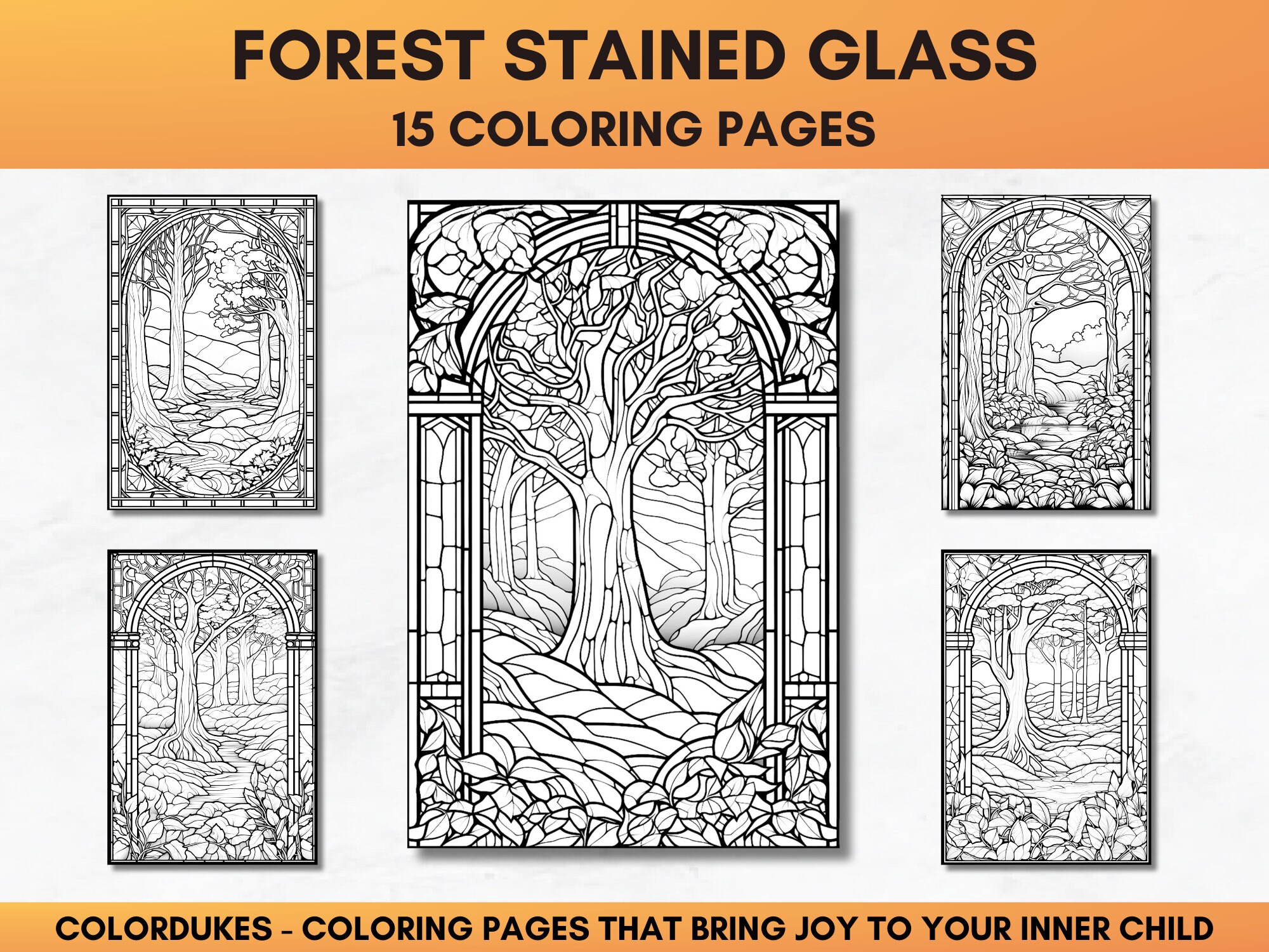 15 Forest Coloring Pages Stained Glass, Not Grayscale Coloring Book for ...