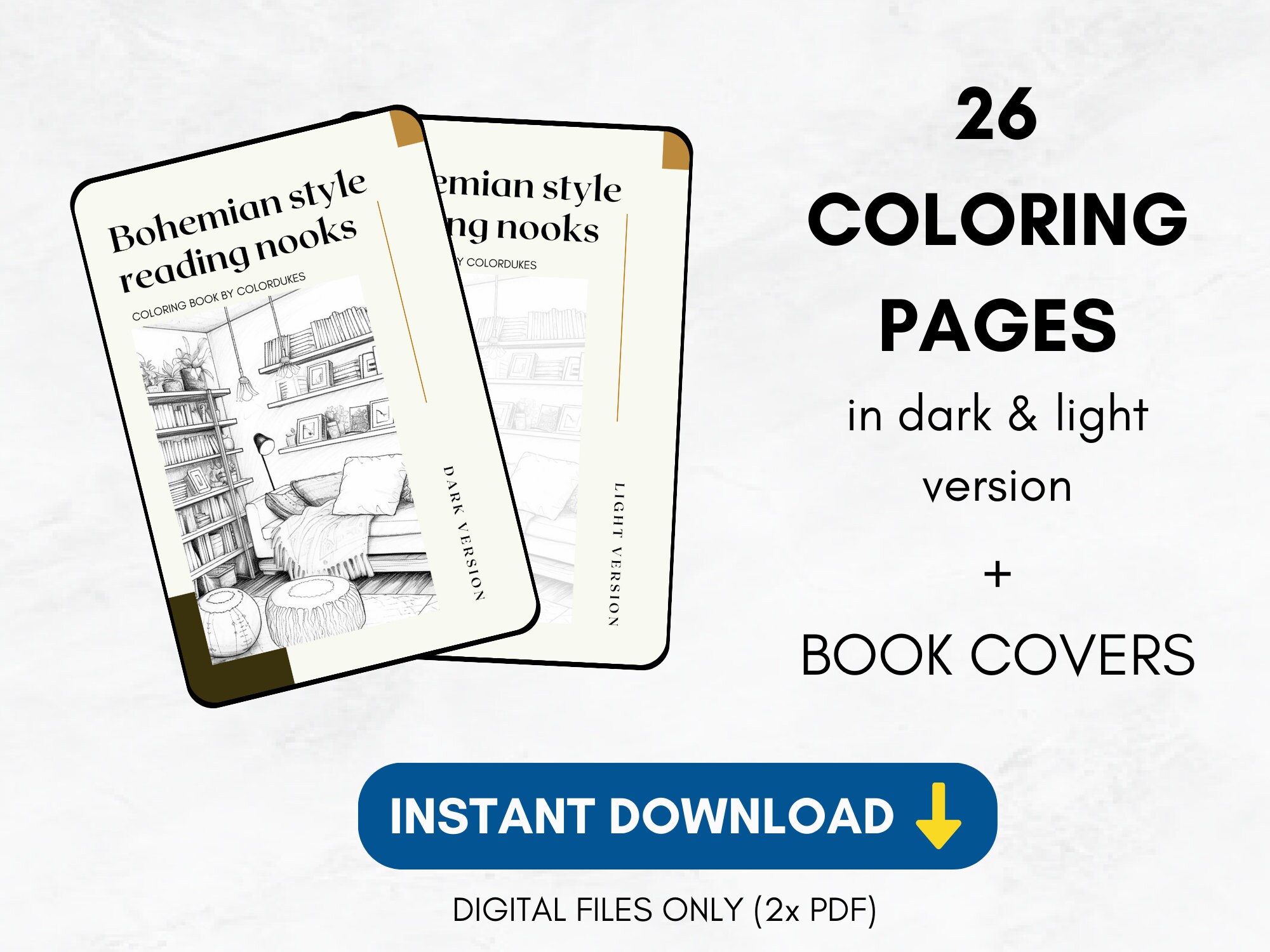 26 Coloring Pages, Bohemian Reading Nooks Grayscale Adult Coloring Book ...