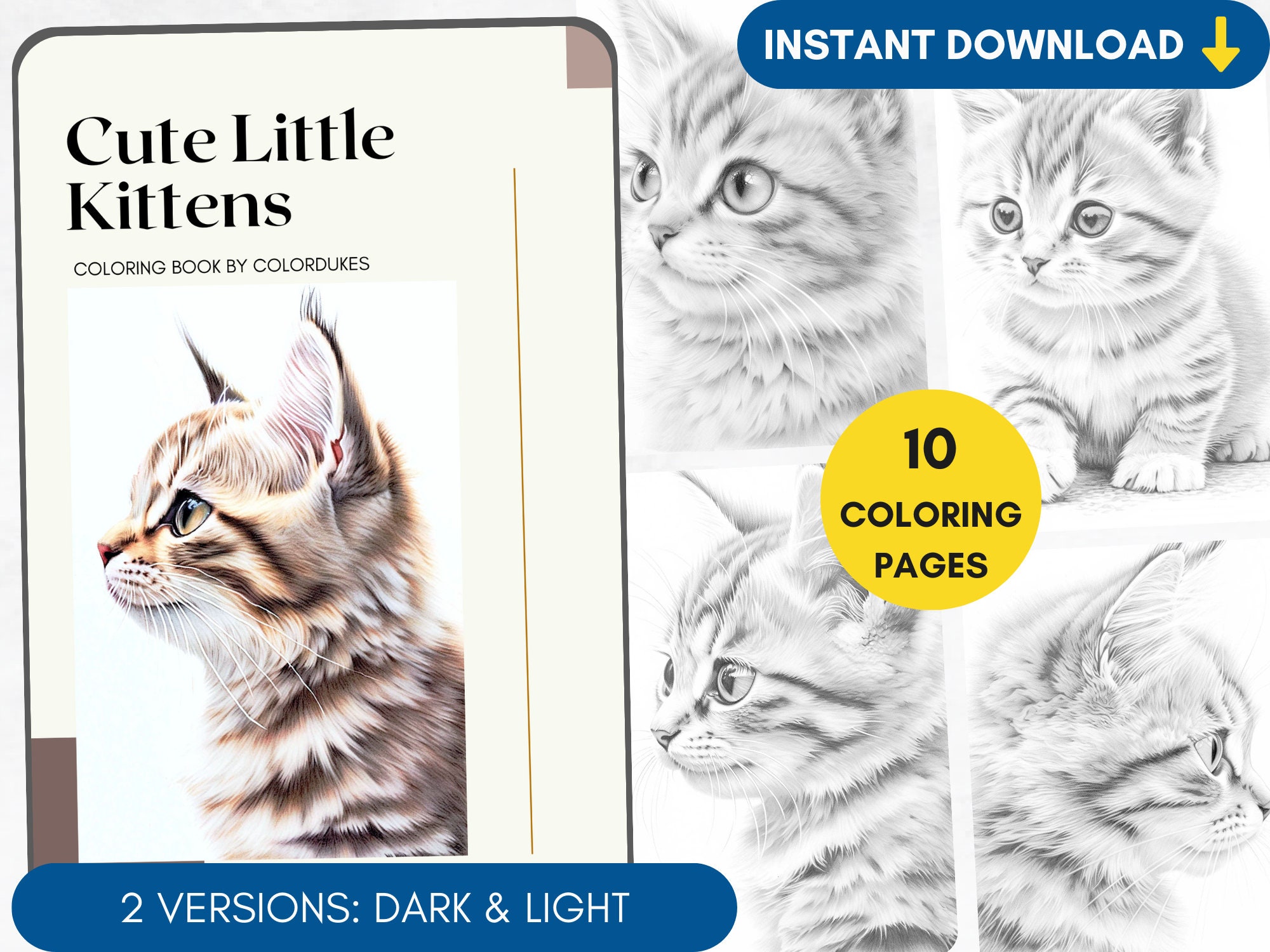 10 Coloring Pages Cute Kittens Coloring Book for Adults, PDF Digital ...