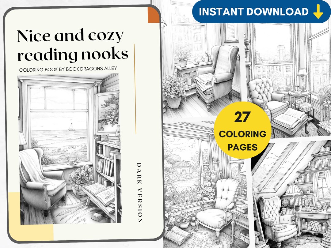 27 Coloring Pages Cozy Reading Nooks Grayscale Adult Coloring - Etsy