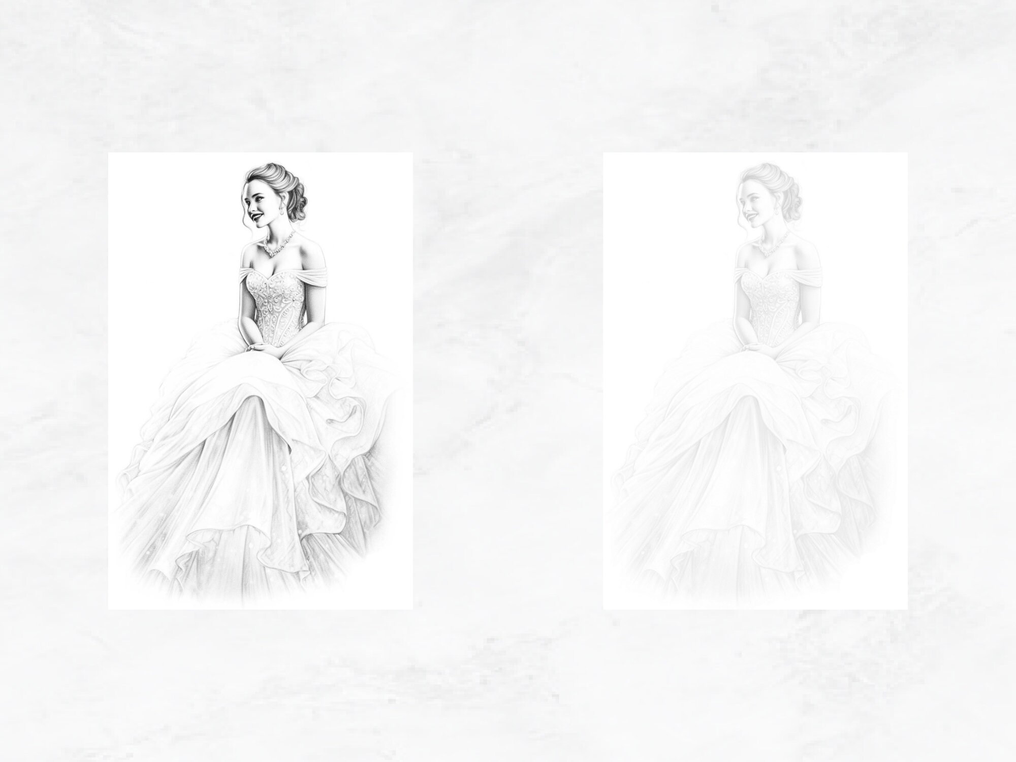 3 Wedding Dress Coloring Page for Adults, Bride Coloring Grayscale ...
