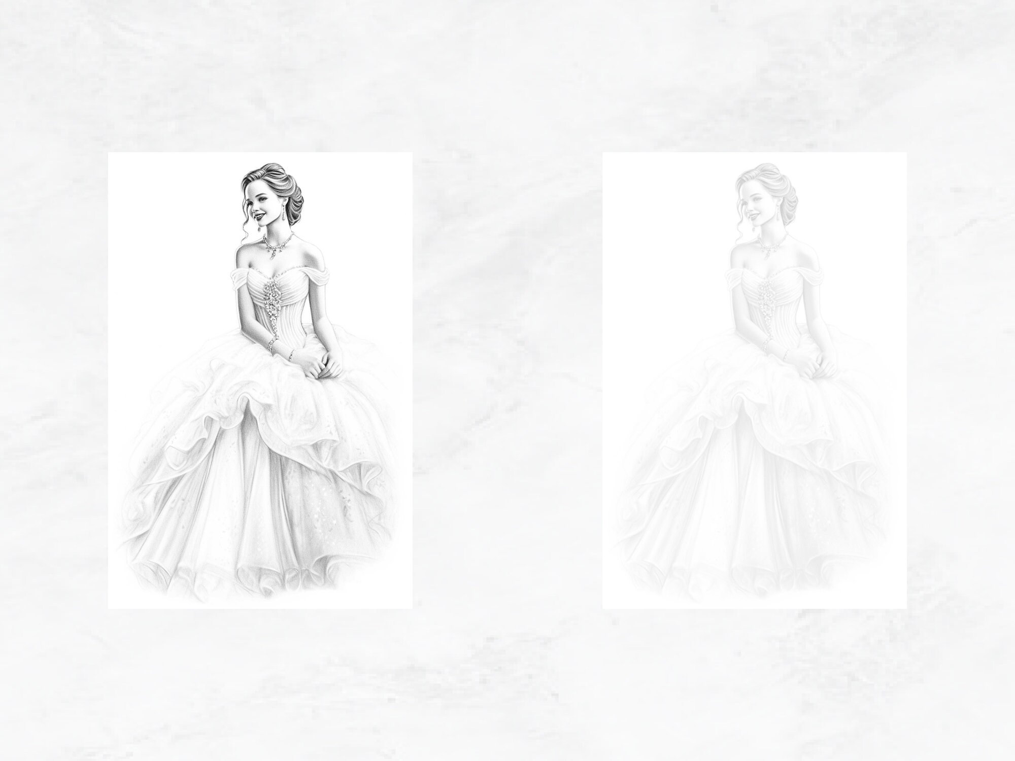 3 Wedding Dress Coloring Page for Adults, Bride Coloring Grayscale ...