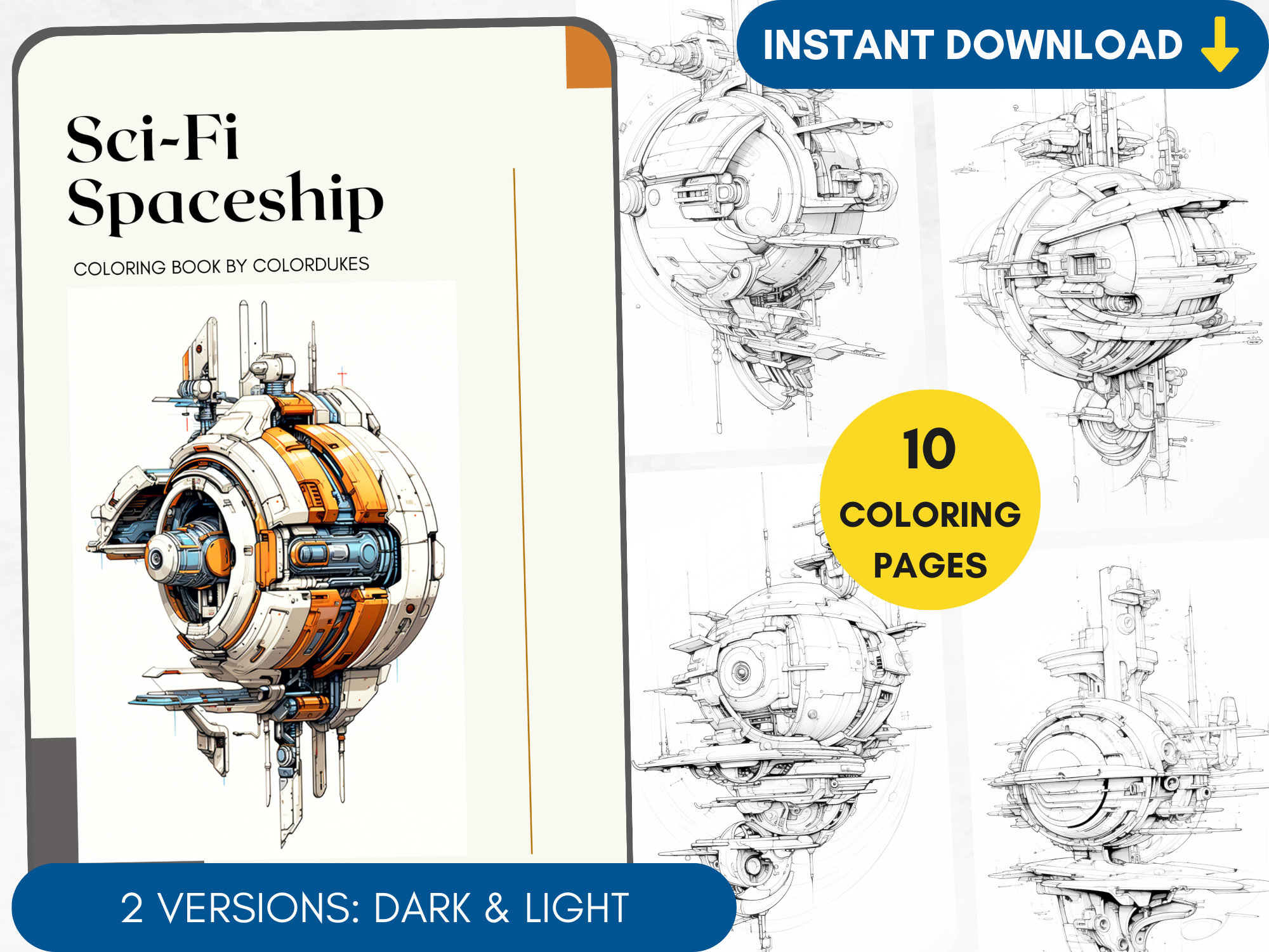 10 Sci Fi Spaceship Coloring Pages, Futuristic Coloring Book for Adults ...