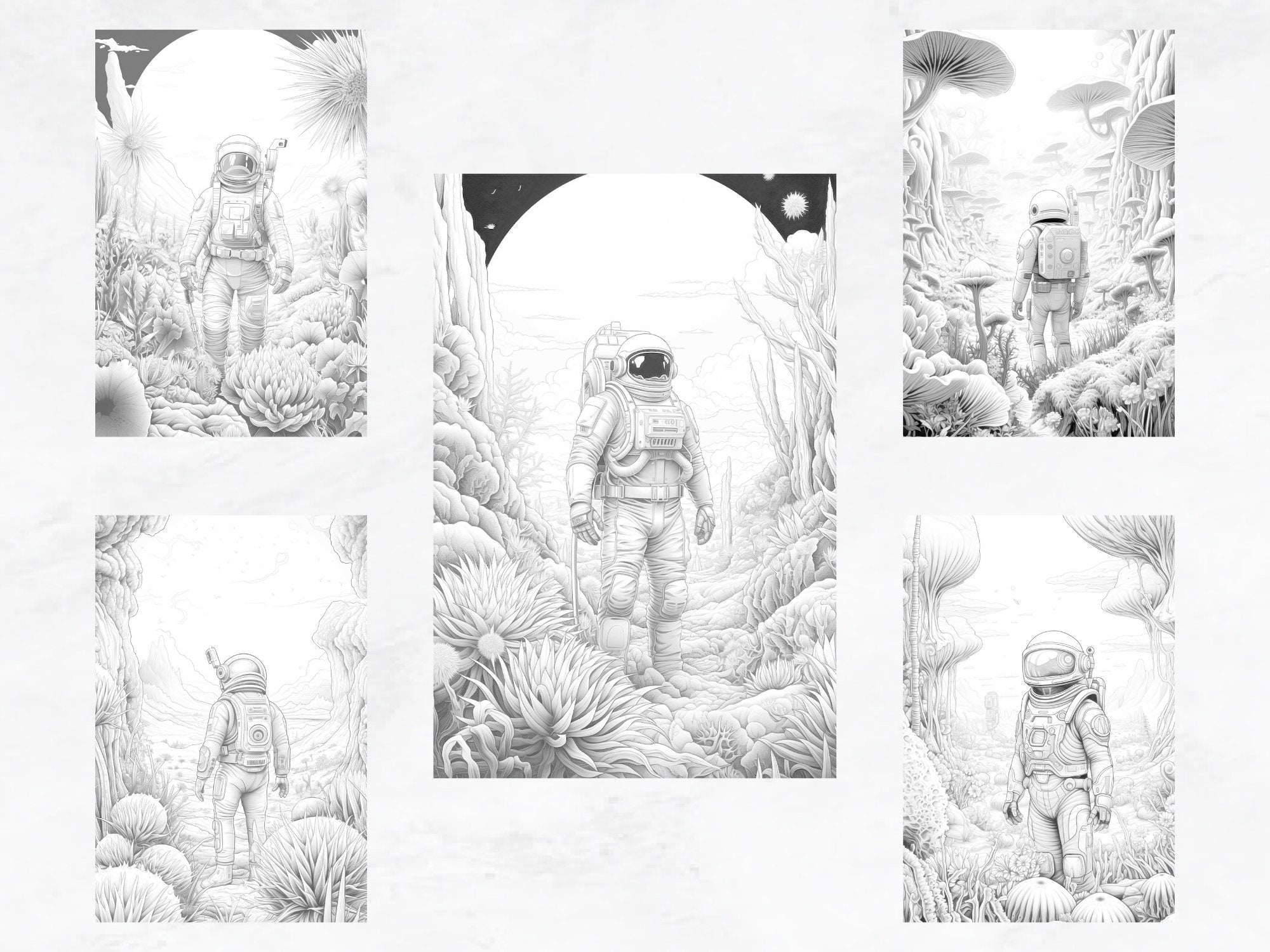 21 Coloring Pages Astronaut on Alien Planet Grayscale Coloring Book for ...