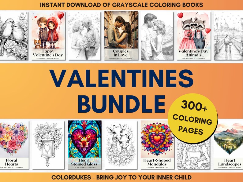 Valentines Coloring Pages in Grayscale, Love Coloring Bundle, Adult ...