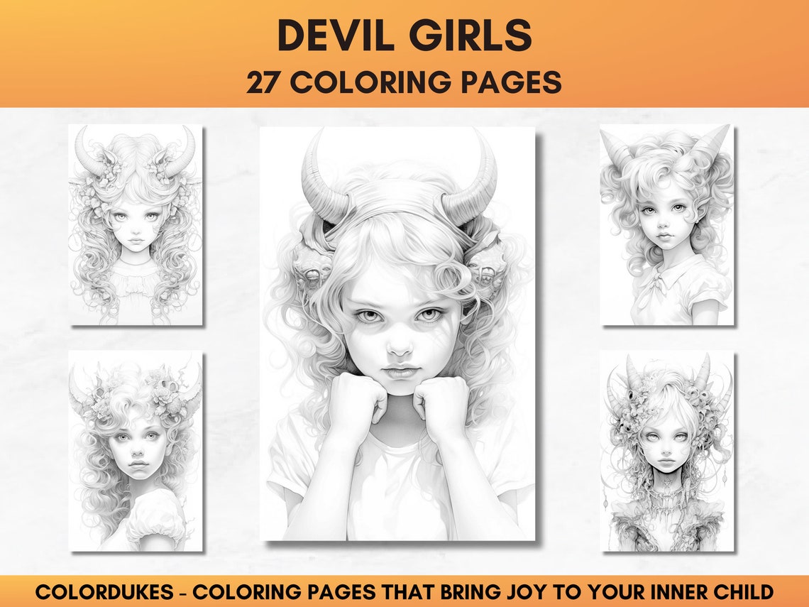 27 Devil Girls Coloring Pages for Adults, Realistic Halloween Coloring ...