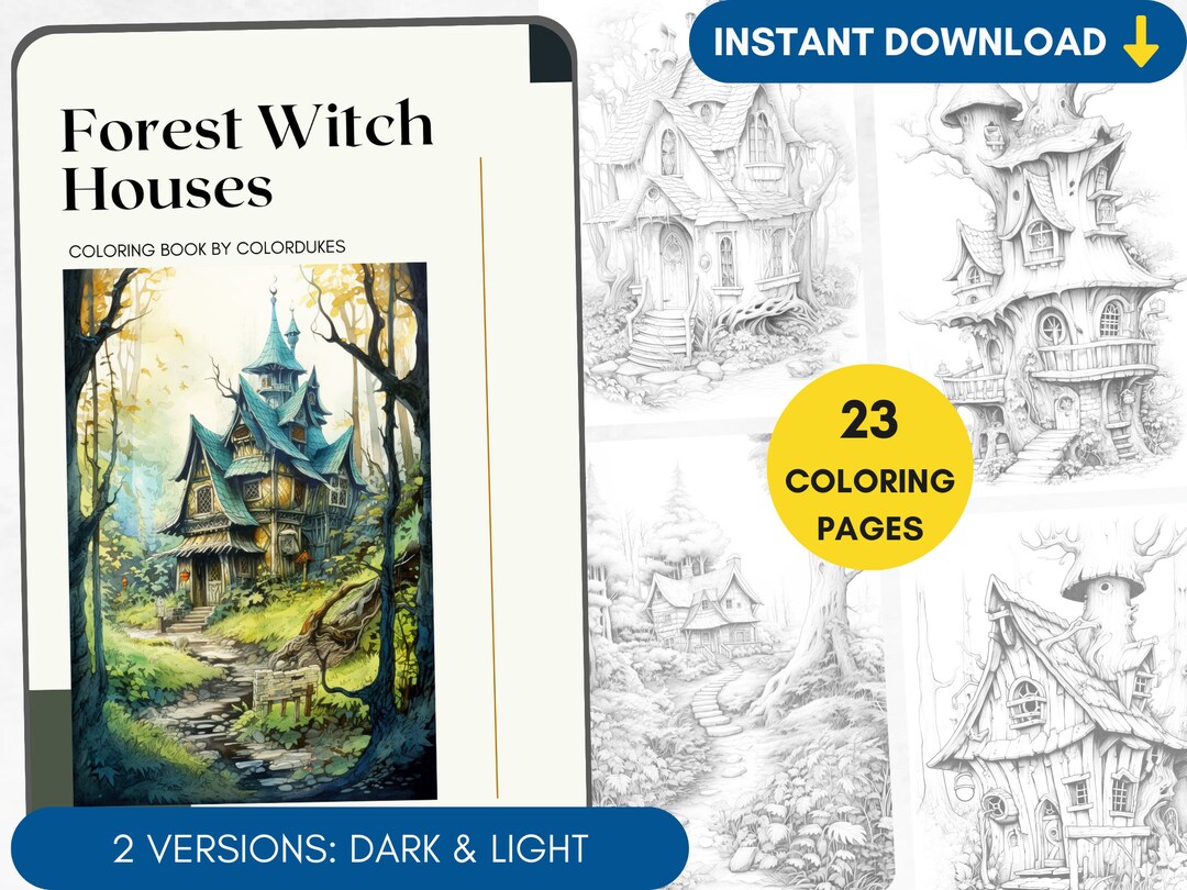23 Coloring Pages of Witch Houses Coloring Book for Adults, Forest ...