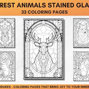 33 Stained Glass Coloring Pages of Forest Animals, Not Grayscale Adult ...