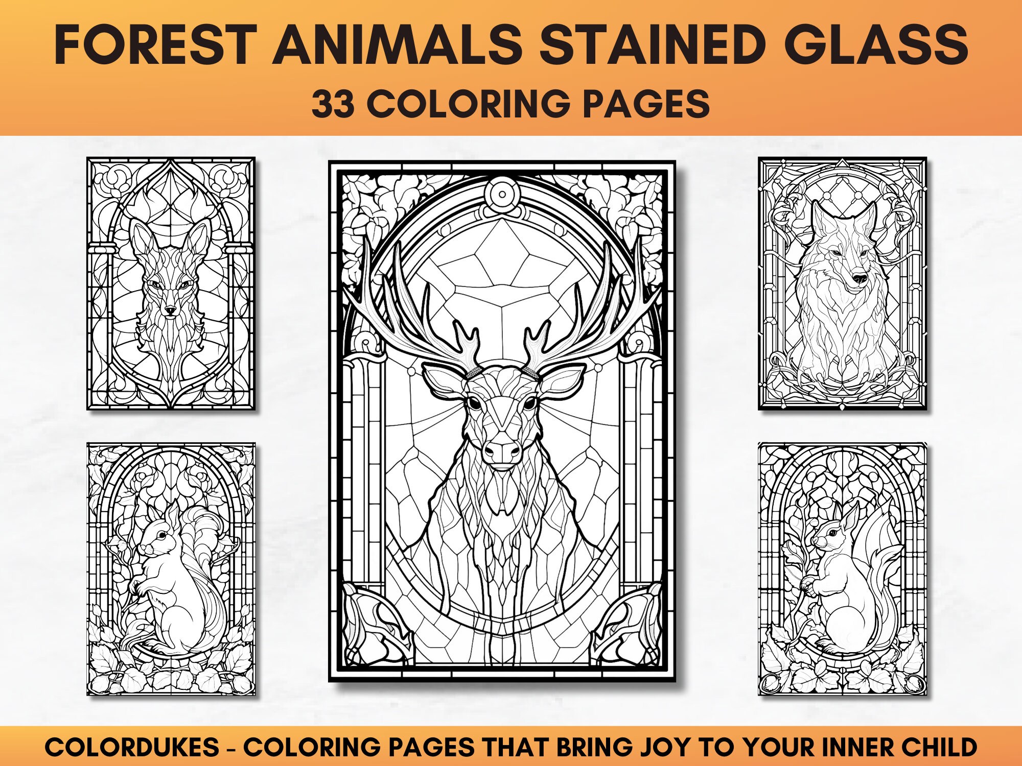33 Stained Glass Coloring Pages of Forest Animals, Not Grayscale Adult ...